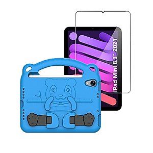 SaharaCase for iPad Mini (6th Generation 2021) Protection Kit Bundle - Teddy Bear KidProof Case with Tempered Glass Screen - Blue