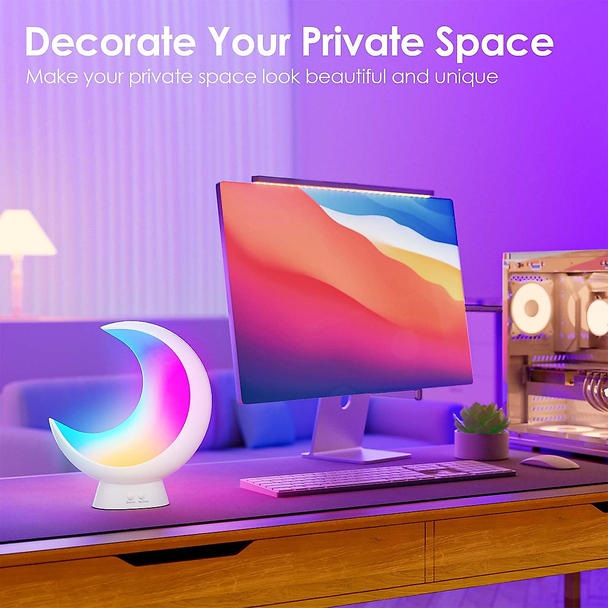 ECOLOR Smart Table Lamp, RGB APP Control Moon Lamp, Small Lamp with Scene Mode and Music Mode, Dimmable Warm White Light Touch Lamps for Bedrooms and Living Room