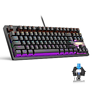 Anivia Mechanical Gaming Keyboard 87 Keys Small Compact Multicolour Backlit MK1 Wired USB Gaming Keyboard with Blue Switches, Metal Construction, Water Resistant for Windows MAC Laptop Game
