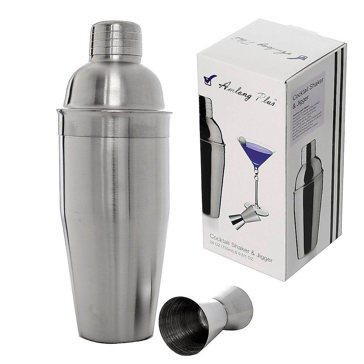 Amlong Plus Professional 24oz Cocktail Shaker Set with Double Jigger