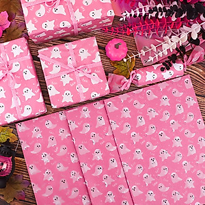 100 Sheets Pink Ghost and Boo Tissue Paper, 20 x 14in Halloween Pink Ghost Print Wrapping Tissue Cute Ghost Art Decorative Tissue for Happy Boo Day Girls Baby Shower Birthday Party Supplies