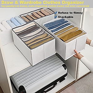 Wardrobe clothes organizer, Closet Organizers and Storage, Clothing Storage Containers for Jeans, Leggings, Skirts, T-shirts, Pants Washable Foldable Drawer Jeans Compartment Storage Box for Bedroom Dorm Room (2 Pcs Large 7 Grid)