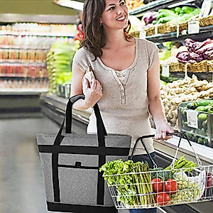 NatuBeau Insulated Cooler Bag Soft Cooler Tote Bag 32-Can Insulated Grocery Bag Large Lunch Cooler Bag Lunch Box for Shopping Travel Beach Picnic, Grey