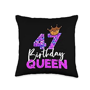 47 year old birthday gifts for women 47th Birthday Queen Crown Gift for her Forty-Seventh Bday Throw Pillow, 16x16, Multicolor