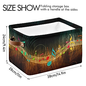 KEEPREAL Large Storage Basket Bin Music Note Stripe Storage Cube Box Foldable Canvas Fabric Collapsible Organizer with Handles for Home Office Closet, 2PCS