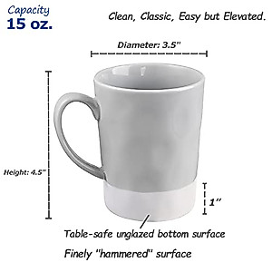 Miicol Porcelain Coffee Mugs Set of 6-15 Oz Large Ceramic Flat Bottom Cups for Latte, Tea, Cocoa - Modern Rustic Handmade Look, Neutral Grey