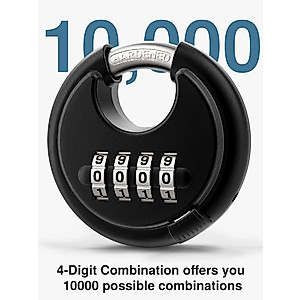 Puroma Combination Lock, 4 Digit Disc Padlock with Hardened Steel Shackle, Keyless Heavy Duty Combo Lock for Outdoor Sheds Fence, Gate Hasps, Storage Unit, School Gym Locker (1 Pack, ‎Black)