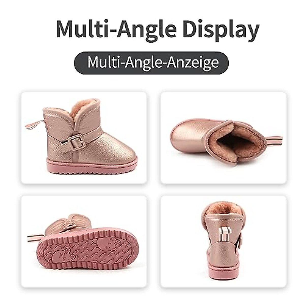 Apawwa Girls and Boys Boots Fur Lined Slip-On Warm Girls Snow Boots Waterproof Kids Winter Boots Stylish Kids Walking Boots C968 Color Pink Size 26