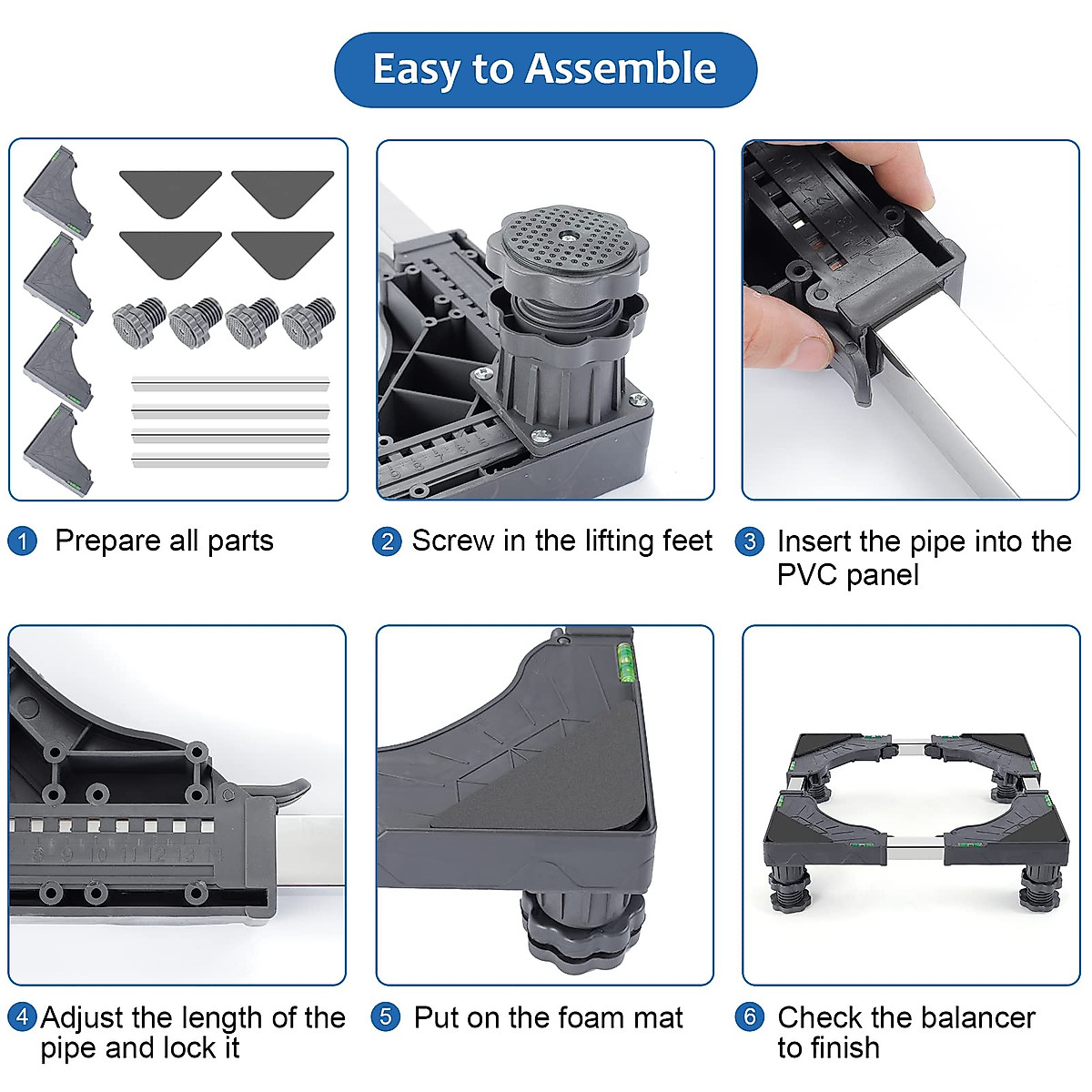 WBD WEIBIDA Mini Fridge Stand Adjustable Refrigerator Stand with 4 Strong Feet Universal Washer and Dryer Stand Heavy Duty Washing Machine Pedestal Fridge Platform for Dorm Appliance Universal Base