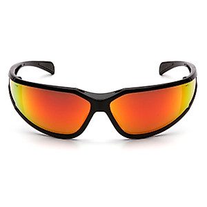 Pyramex Exeter Safety Eyewear, Sky Red Mirror Anti-Fog Lens With Black Frame