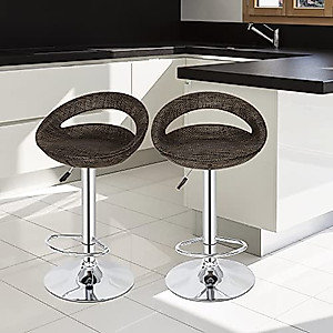 ZenStyle Set of 2 Rattan Style Open Back Swivel Barstool Height Adjustable Brown Wicker 360° Swivel Patio Bar Stool for Indoor and Outdoor