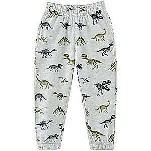 WAWSAM Dinosaur Boy Pants - Dino Jogger Sweatpants Cotton Pull on Pants for Toddler Boys Dinosaur Jogger Athletic Trousers Gray Loose Baby Elastic Waist Bottoms