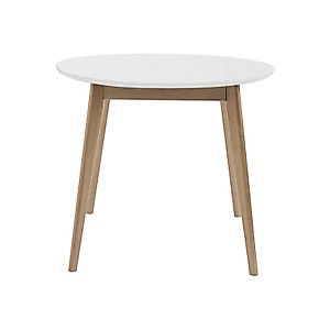 DAIVA CASA Orion Round Table for 4 Person - Birch Solid Wood Kitchen & Dining Room Furniture - Mid Century Modern Scandinavian Style – White Brown Table 37 inch