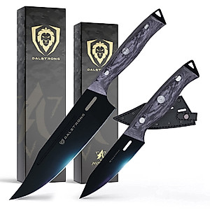 DALSTRONG Delta Wolf Series Chef Knife 8" Bundled with Delta Wolf Series Paring Knife 4" with PU Leather Sheath - Black Titanium Nitride Coating - G10 Camo Handle