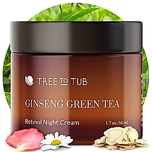Tree To Tub Retinol Anti Aging Face Moisturizer for Dry & Sensitive Skin - Anti Wrinkle Hyaluronic Acid Facial Moisturizer, Vitamin A & E Night Cream for Women & Men w/Organic Aloe, Natural Ginseng