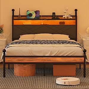 Winkalon Metal Bed Frame Queen Size Black Iron Platform with Modern Headboard and Footboard No Box Spring Needed, Under Bed Storage, Strong Slat Support (Canopy Bed Frames, Queen)