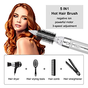Hair Dryer Brush, Blowout Brush 5 In1 Hair Dryer, One-Step Blow Dryer Brush Volumizing Hair Straightener,3-Step Temperature Adjustment Hot Air Brush, Suitable for Thick Long and Short Hair(White)