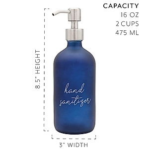 Darware Navy Lotion/Sanitizer Pump Bottles (Set of 2, Navy Blue); Glass Pump Dispenser Bottles for Hand Care, Pre-Labeled