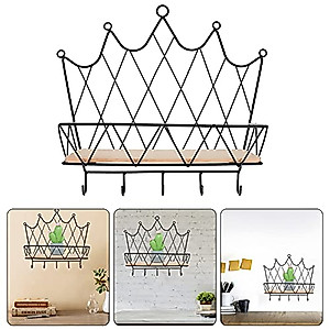 Garneck Rustic Floating Shelves Crown Shaped Wall Shelf Wrought Iron Entryway Key Holder Wall Organizer Sculpture Vase Storage Rack for Home Office