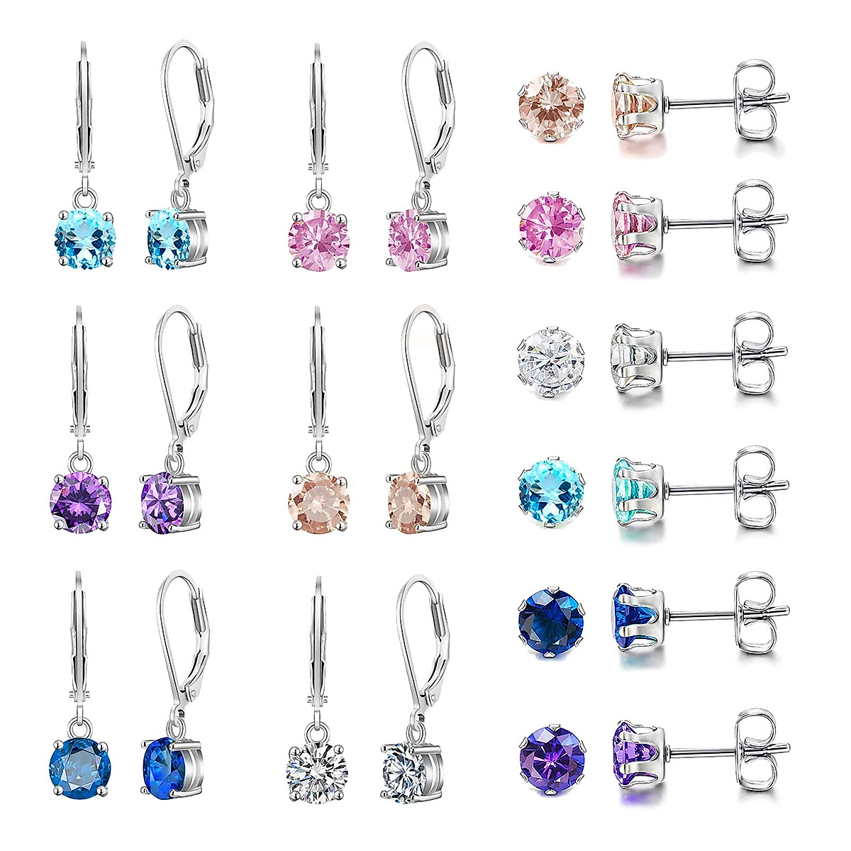 Multicolor Crystal Dangle Earrings and Studs for Women 926 Silver Hypoallergenic Dangle Earrings Leverback Earring