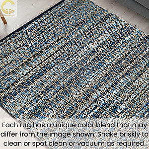 Comfy-co Area Rug Jute Denim Floor Rug 3x5 ft - Hand-Woven Area Rug Farmhouse Rustic - Anti Skid Floor Rug for Bedroom Living Room Kitchen Dorm Entryway Hallway - Area Rug Jute Denim