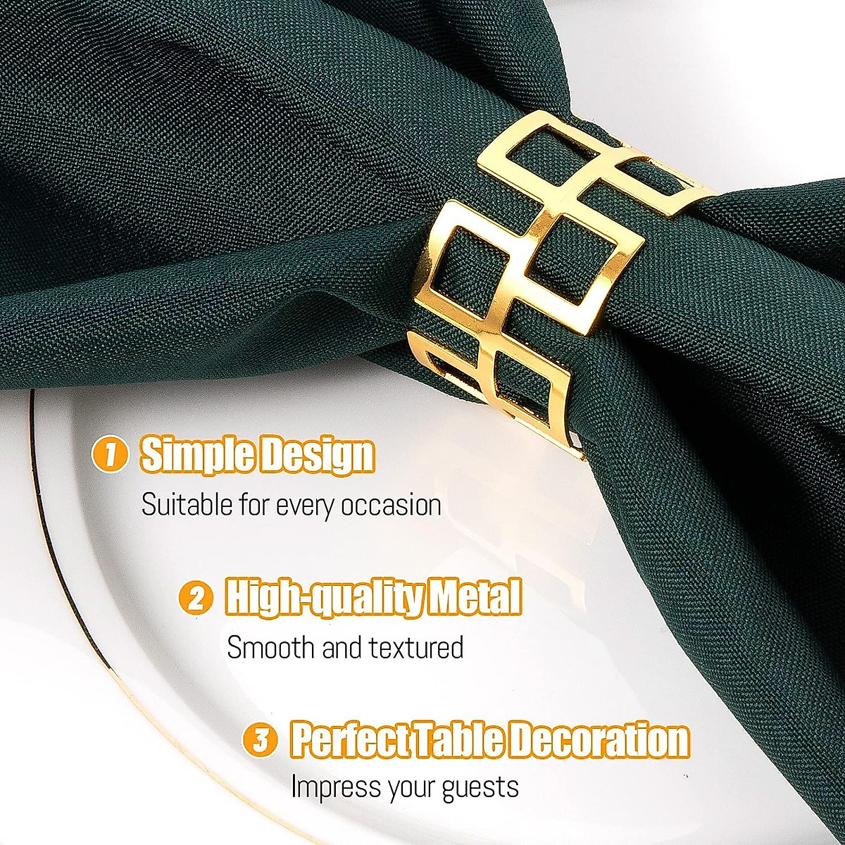 Napkin Rings- Gold Napkin Holder, Round Metal Napkin Buckle for Holiday Party Dinner Wedding Dining Table Decoration (Set of 8)