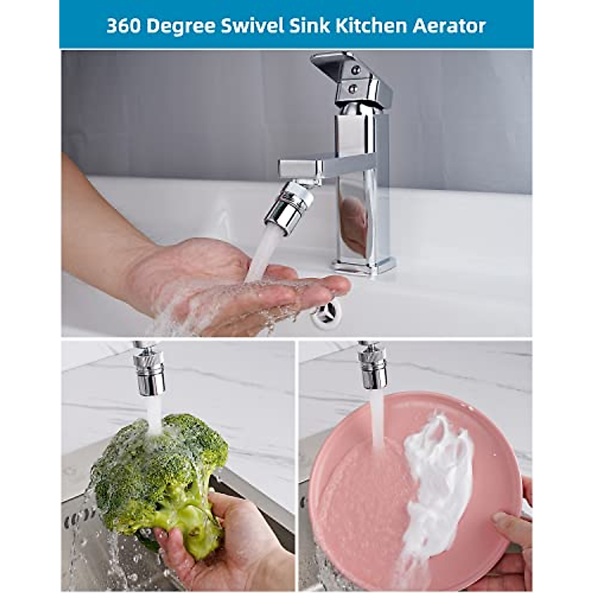 Faucet to Garden Hose Adapter Kit, Sink Hose Attachment Faucet Adapter to Garden Hose 360-degree Swivel with Removable Faucet Aerator Garden Hose Sink Adapter Including Female Adapter- Chrome Finished