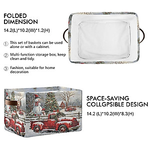 Christmas Red Truck Snowman Storage Basket Decorative Winter Xmas Tree Bell Fabric Basket Bins Foldable Shelf Closet Bin Storage Box Cube with Handle Organizer Basket for Kids Toys Clothes Bedroom