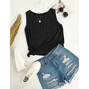 MIROL Women's Sleeveless Tank Tops Basic Loose Tunic T Shirts Batwing Sleeve Solid Color Casual Tee with Pocket Black