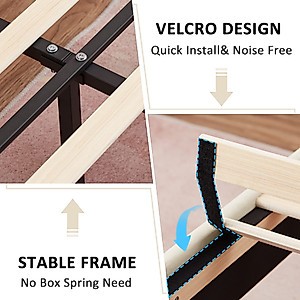 VECELO Full Bed Frame with Upholstered Headboard, Heavy-Duty Platform Bedframe with Strong Wooden Slats Support, No Boxing Spring Needed, Pale Beige