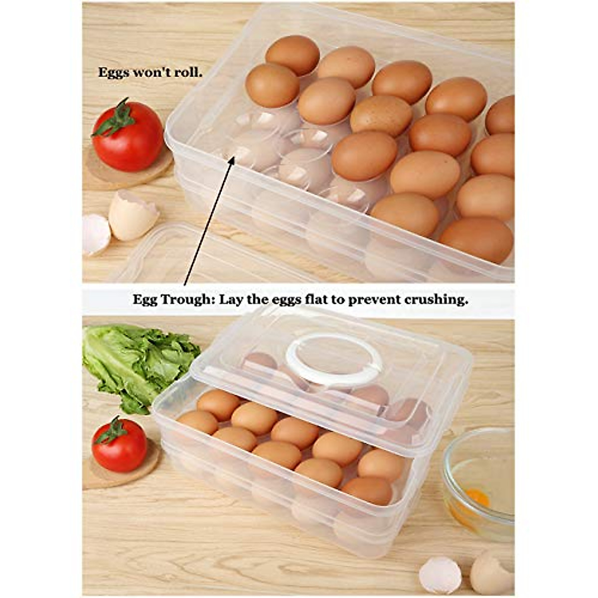TIAN CHEN Deviled Egg Tray with Lid, 2-Layer, Food Storage Container with Handle, Egg Holder for Refrigerator, large, 40 eggs (Green)
