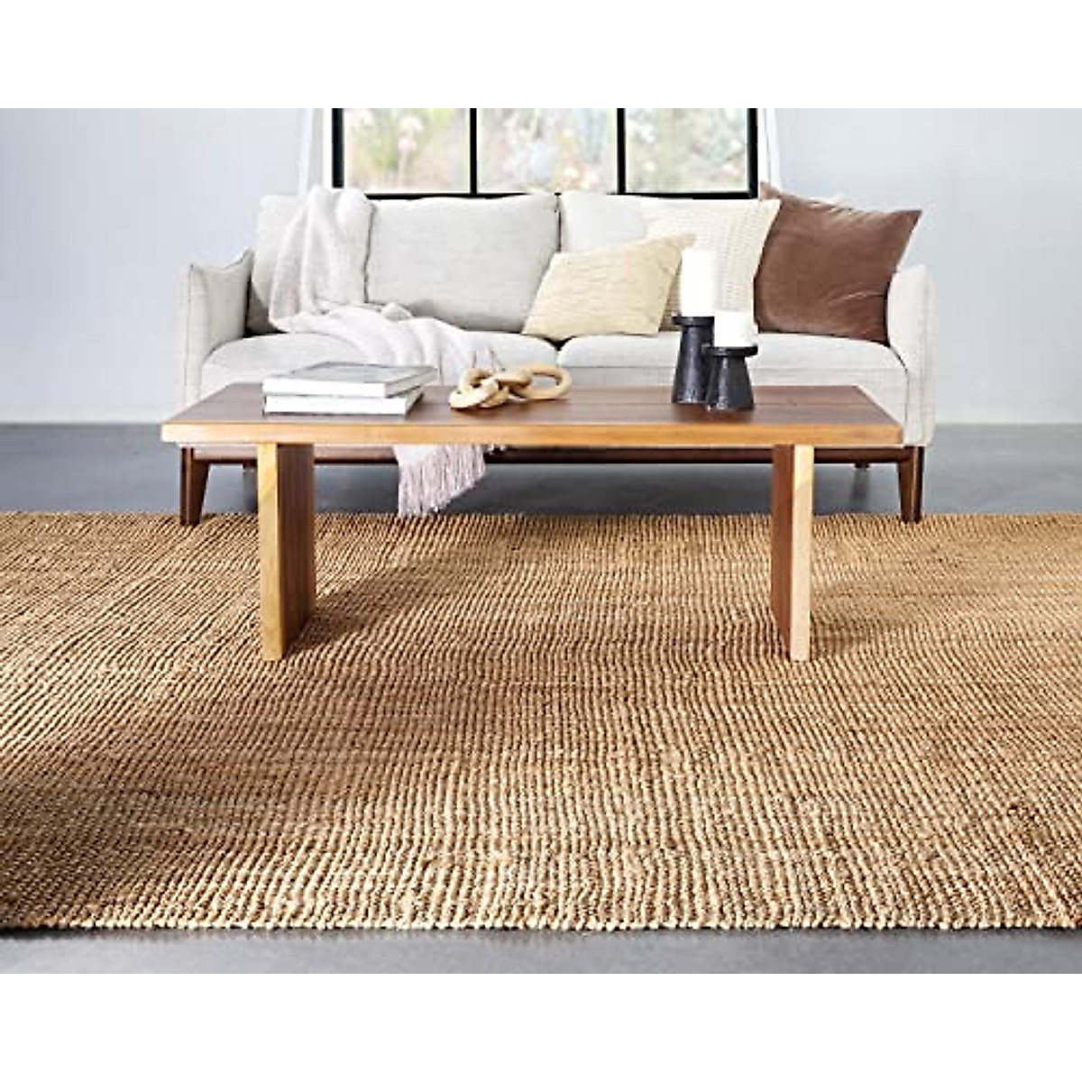 Well Woven Lani Boucle Hand-Woven Jute Farmhouse Solid Pattern Natural Chuncky-Textured 8' x 10' Area Rug