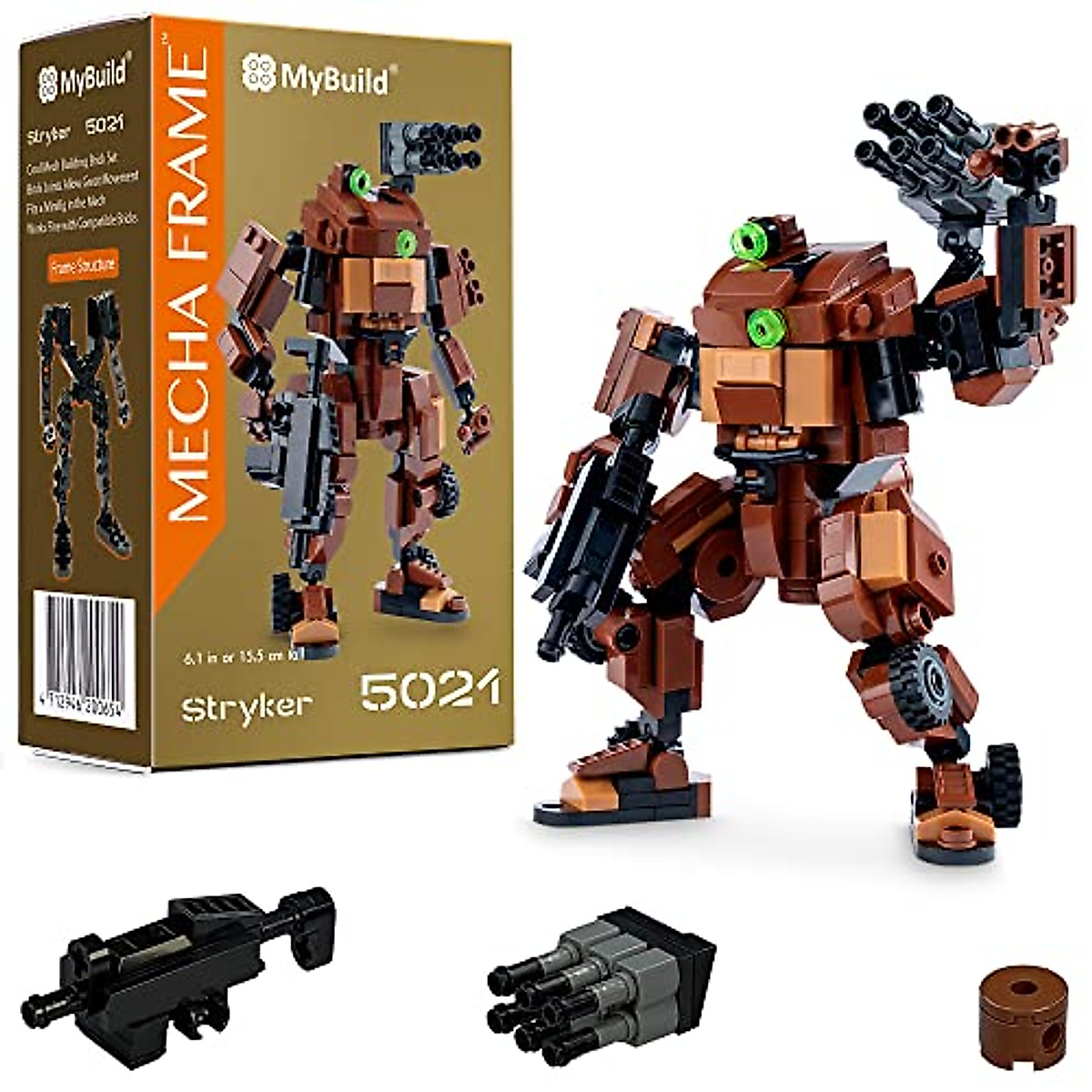 MyBuild Mecha Frame Armed Forces Stryker 5021 - Brown Armor Robot Blocks Toy Building Bricks Collection for Children to Adult Mech Fans
