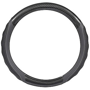 Motor Trend UltraSport Gray Carbon Fiber Steering Wheel Cover, Standard 15 inch Size, Black Faux Leather Comfort Grip, Car Steering Wheel Cover for Auto Truck Van SUV