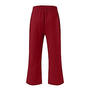 Womens Capris for Summer Capri Pants Casual 2023 Summer Drawstring Elastic High Waist Linen Pant Straight Wide Leg Cropped Trouser