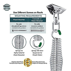 Porch Swing Hanging Spring Kit, Load 1600 lbs, 360 Rotating, Stainless Steel Heavy Duty Hanger Spring for Porch Swing, Hammocks, Swing Chair, Sandbags, Yoga, etc. [2 Sets]