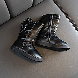 Jchen Kids Girls Winter Boots Waterproof Bowknot Side Zipper Tall Winter Boots for 1-11 Yrs (Toddler/Little Kid/Big Kid) (Age:3-3.5 Years, Black)