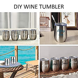 Stainless Steel Wine Tumbler 12Oz, Double Wall Vacuum Insulated Wine Tumbler with Lid and Straw, Stainless Steel Stemless Wine Glass for Wine, Coffee, Cocktails, Champaign, Ice Cream, Silver…