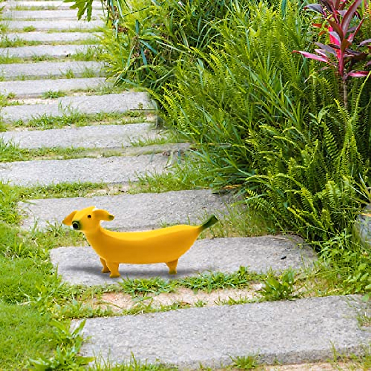 Cute Banana Dog Garden Statues, Banana Dog Sculpture Funny Dog Statues Banana Puppy Resin Statue Standing Dog Animals Statue Garden Art Sculpture Ornaments for Home Outdoor Garden