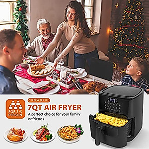 CROWNFUL 7 Quart Air Fryer, Oilless Electric Cooker with 12 Cooking Functions, LCD Digital Touch Screen with Precise Temperature Control, Nonstick Basket, 1700W, UL Listed-Black
