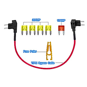 TIPM Bypass Cable, Fuse Adapter Fuse Holder,Repair Fuel Pump Relay Bypass Cable Compatible with Dodge Ram 1500 2500 3500 Jeep Chrysler VW 2007-2016, 14AWG Wire/20AMPs Replace CBWPR091AA