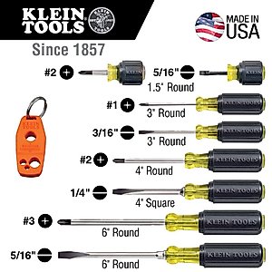 Klein Tools 80021 Tool Set, Screwdriver and Nut Driver Tool Kit with Assorted Tips, 16-Piece & 32581 4-in-1 Electronics Screwdriver Set with Precision Machines Bits: 2 Slotted, 2 Phillips, 4-Piece