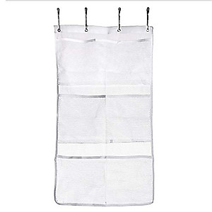 Bonlting 4 Rings Quick Dry Hanging Caddy and Bath Organizer with 6-Pocket, Hang on Shower Curtain, Shower Organizer, Mesh Shower Caddy, Bathroom Accessories, Save Space in Small Bathroom Tub