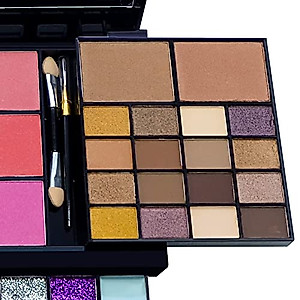 All in One Makeup Kit for Women Full Kit, 74 Colors Professional Makeup Gift Set, Include 36 Eyeshadow, 16 Lip Gloss, 12 Glitter Cream, 4 Concealer, 3 Blusher, 2 Highlight and Contour, 1 Bronzer