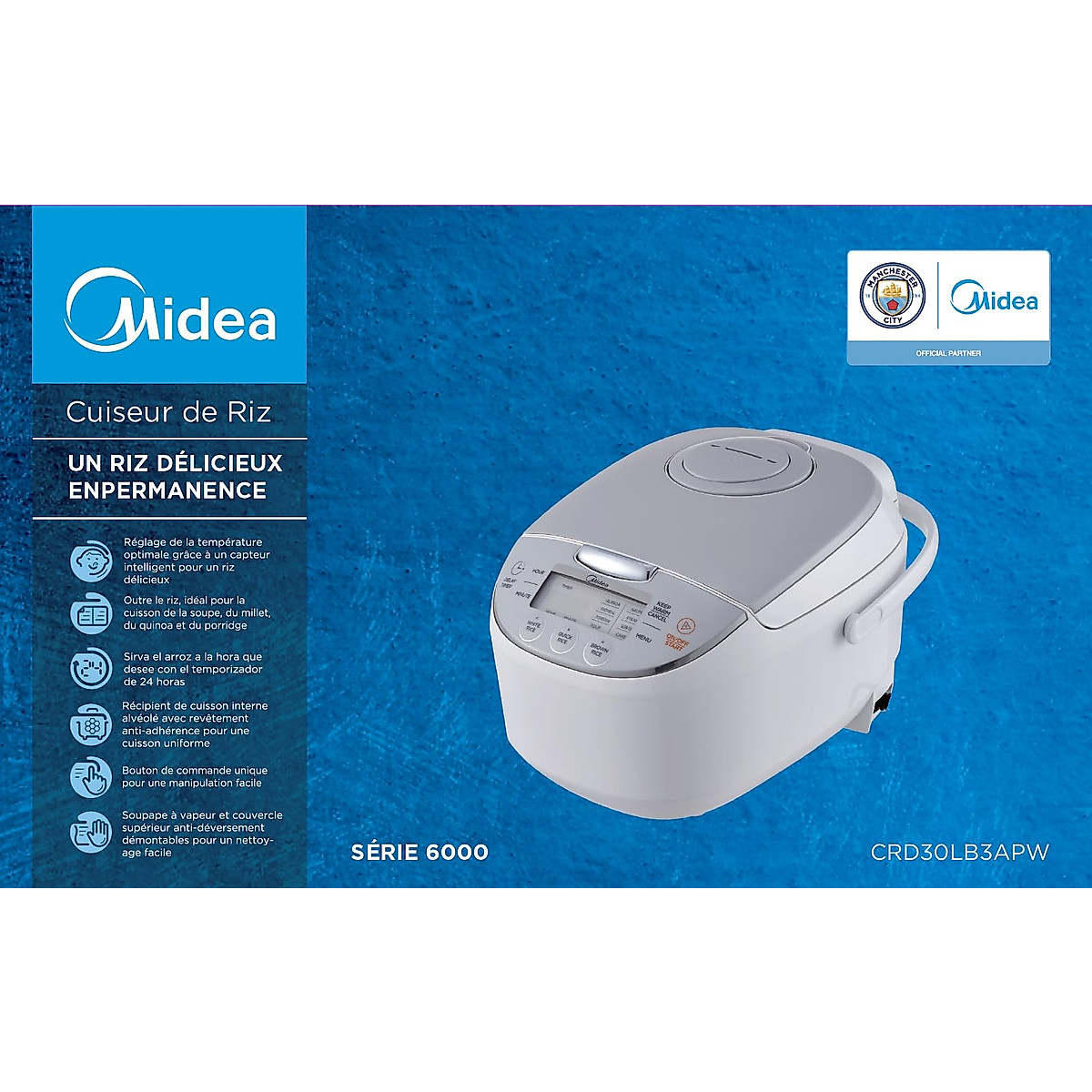 Midea Micom Rice Cooker, Digital Multi-Functional Ricer Cooker/Steamer, Brown Rice, Slow Cooker (White, 3L/5.5Cup)