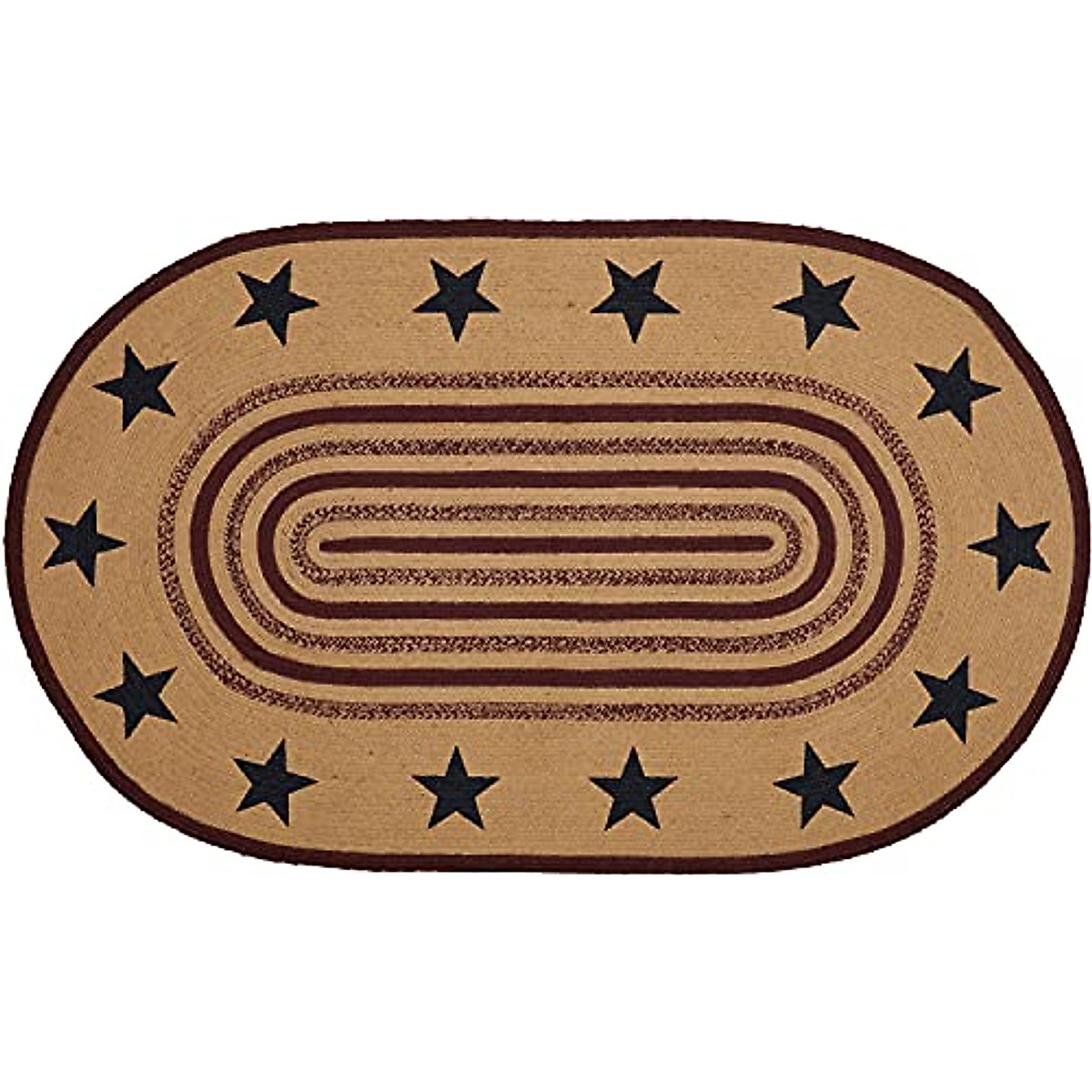 VHC Brands Potomac Jute Rug Oval Stencil Stars w/Pad 36x60
