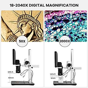 Andonstar AD246S-M HDMI Digital Microscope 2000x for Adults, 3 Lens 2160P UHD Video Record, 7 Inch LCD Soldering Microscope, Coin Microscope, Biological Microscope Kit, Windows Compatible