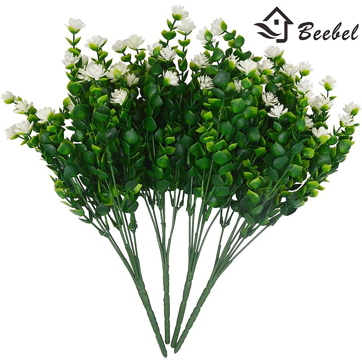 Beebel Artificial Flower Greenery Plants for Home Kitchen Dining Room Hanging Planter Garden,4 Bundles / White