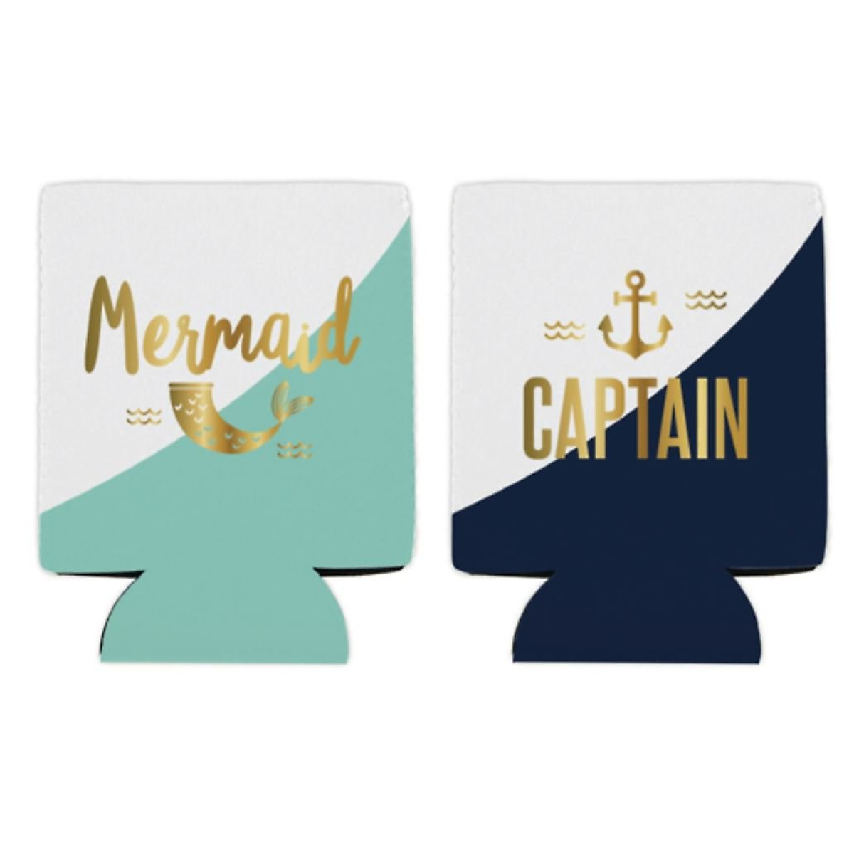 Slant Collections Insulated Can Cover, Set of 2, 4 x 5.2-Inch, Mermaid/Captain