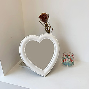 BinaryABC Heart Makeup Mirror Cosmetic Mirror Wall Desktop Mirror Bedroom Mirror,Valentines Day Gift(White)